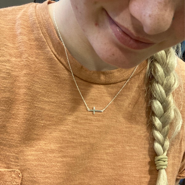 Sterling Silver Sideways Cross Necklace, Celebrity Jewelry, Cross ...