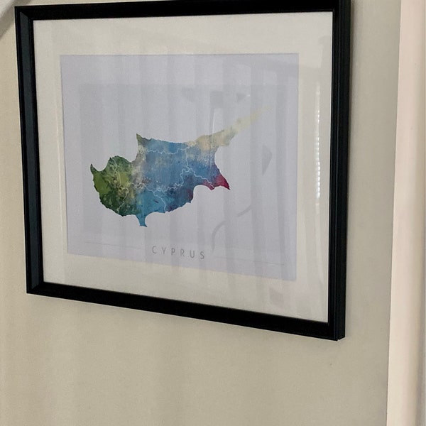 Cyprus Map Country Map of Cyprus Art Print Watercolor Illustration Wall ...