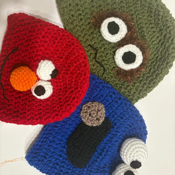 Muppet Inspired Beanies, Elmo Hat, Cookie Monster Hat, and Oscar the ...