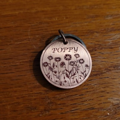 Poppy Dog Tag Personalized, Custom Floral Pet Id Tag, Meadow Cat Name ...