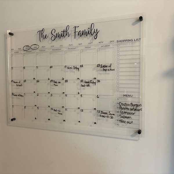Acrylic Family Planner | Personalized Monthly Calendar | Dry Erase ...