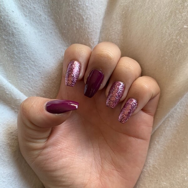Set of 20 Handpainted Sparkling Grape Purple Glitter Nails | • CHOOSE ...