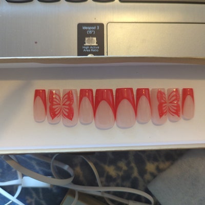 French Tip Red and Black Crocodile Nails Red Nails Black - Etsy