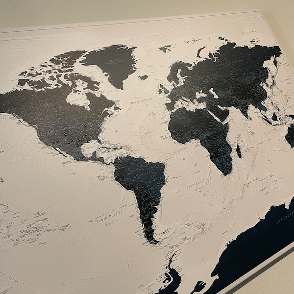 Personalized World Travel Map With Push Pins, Teal Blue Art of Places I ...