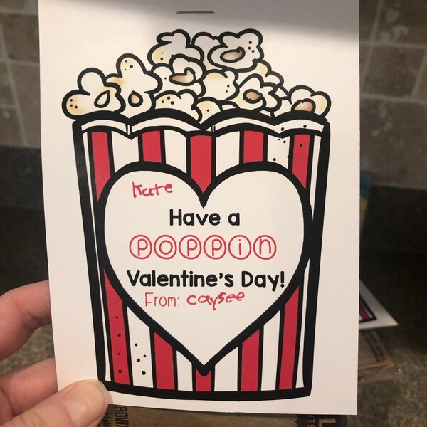 Printable Popcorn Kids Class Valentine, Gender Neutral, Digital ...