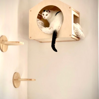 Wood Cat House Wall Cat Furniture Cat Play House Tower for - Etsy