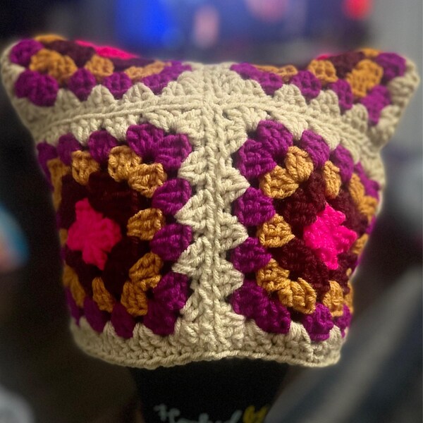 Granny Square PATTERN and Granny Square Hat With Cat Ears PATTERN - Etsy
