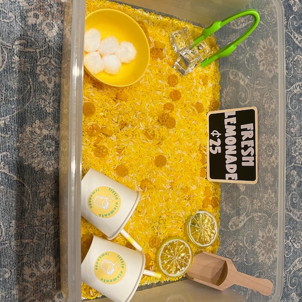 Lemonade Stand Sensory Rice, Lemonade Rice Filler, Spring Sensory Bin ...