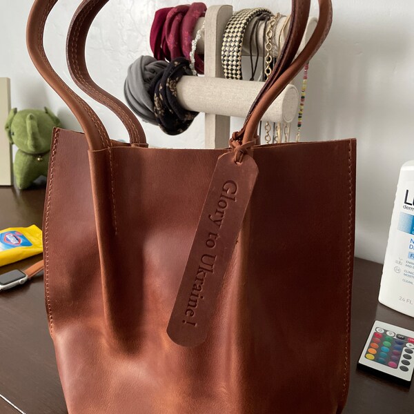 Cognac Leather Tote, Tote Leather Bag, Leather Tote Bag, Small Tote Bag ...