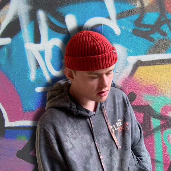 Wine Red Fisherman Beanie. Merino Wool Ribbed Fisherman Beanie. Docker ...