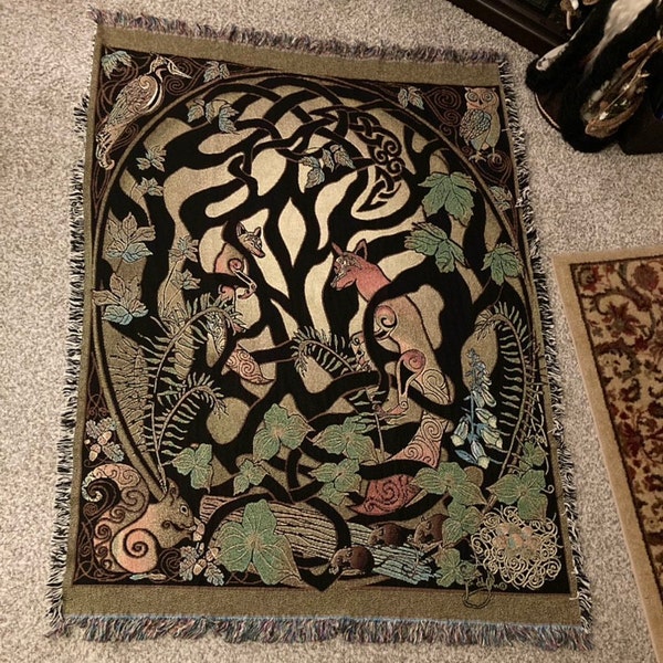 Woodland Fox and Forest Animals - Celtic - Jen Delyth - Cotton Woven ...