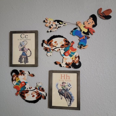 C is for Cowboy, H is for Horse-retro Vintage Boy Cowboy Buckaroo A4 2 ...