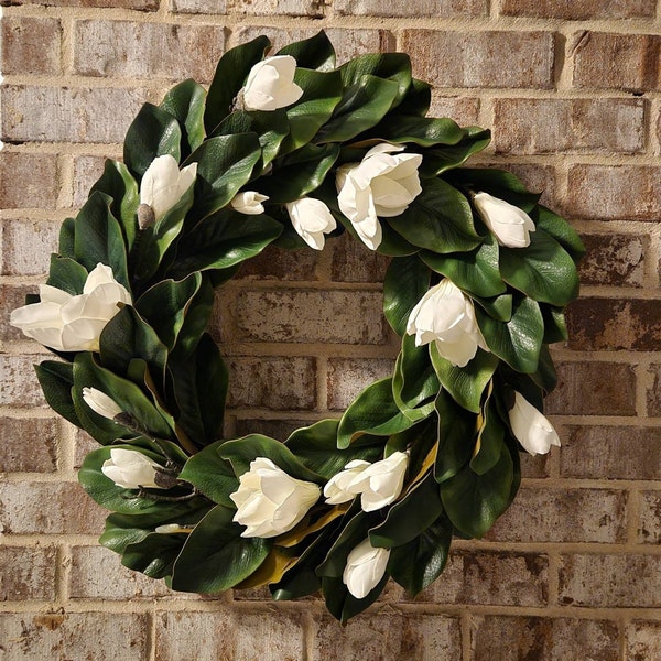 Fall Magnolia Wreath for Front Door, Rust Orange and Brown Magnolia ...