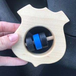 Police Shield Shaped Wooden Rattle Organic, Natural, Baby Toy ...