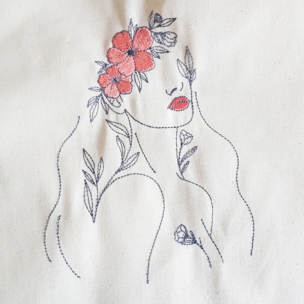 Line Art Woman Embroidery Design - Etsy