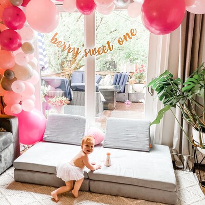 Berry Sweet One Cursive Party Banner, Strawberry Themed First Birthday ...