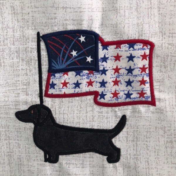 Summer Dachshund and Flag Applique Embroidery Design for Embroidery ...
