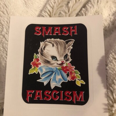 Cute Kitty Smash Fascism Sticker Antifa Sticker Anti-fascist Sticker ...