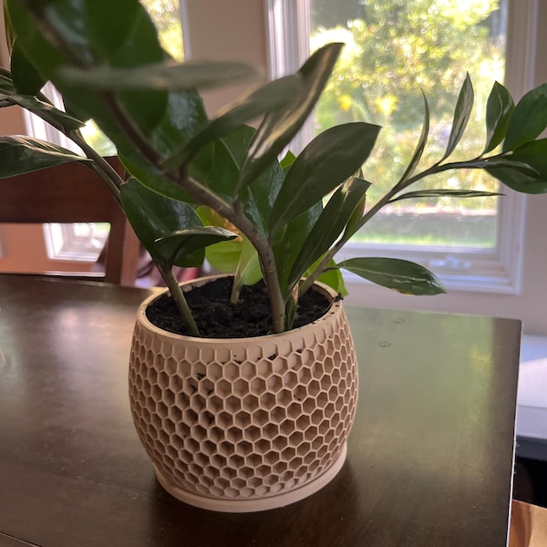 Wood Honeycomb Planter, Unique 3D Printed Plant Pot With Drainage ...