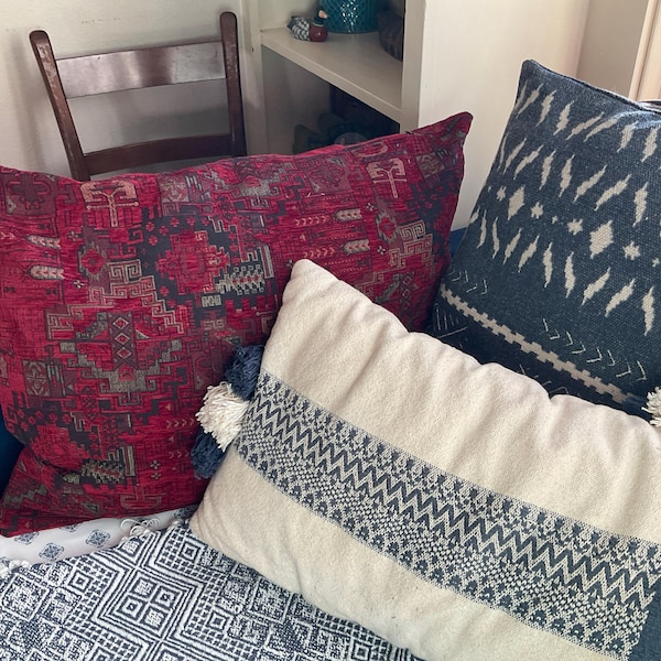 Any Size Red Turkish Kilim Throw Pillow Cover, Turkish Rug Pillow, Dark ...