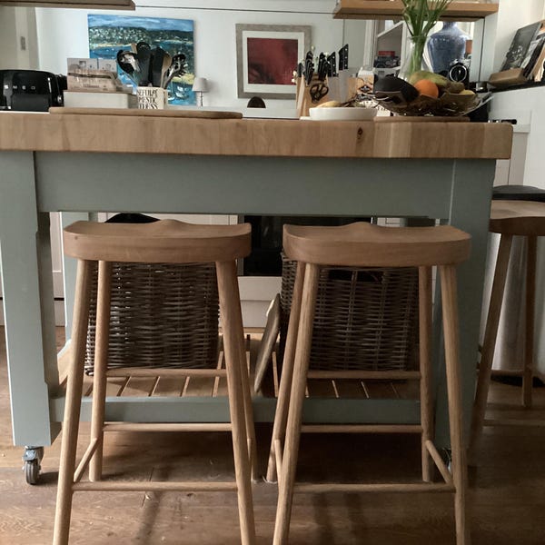 CLASSIC Oak Stool/ Handmade to Any Height/ Solid Oak Kitchen Island Bar ...
