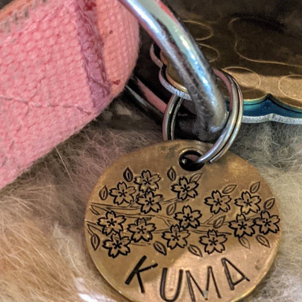 Hand Stamped Pet ID Tag, Dog Tag, Dog Tags for Dogs, Floral, Cherry ...