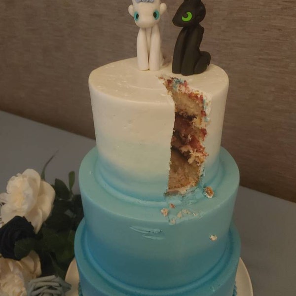 Large Cake Topper – Dragon Couple Figure – Black Night Dragon & Light ...