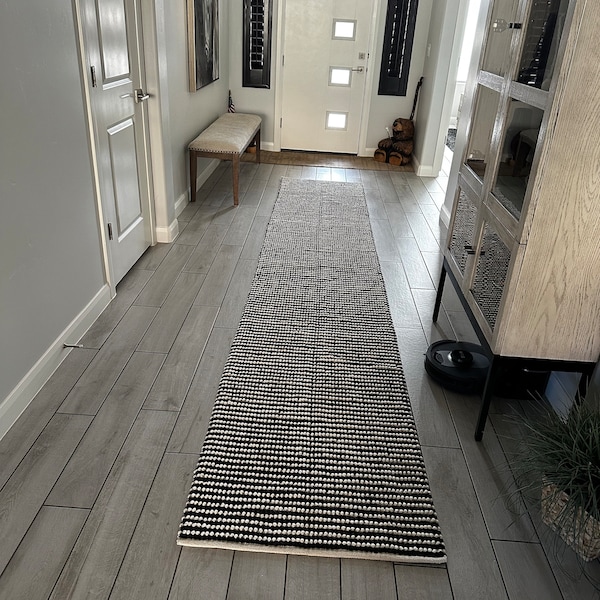 Handwoven Wool Rug Runner, Black White Wool Runner Rug, Entryway ...
