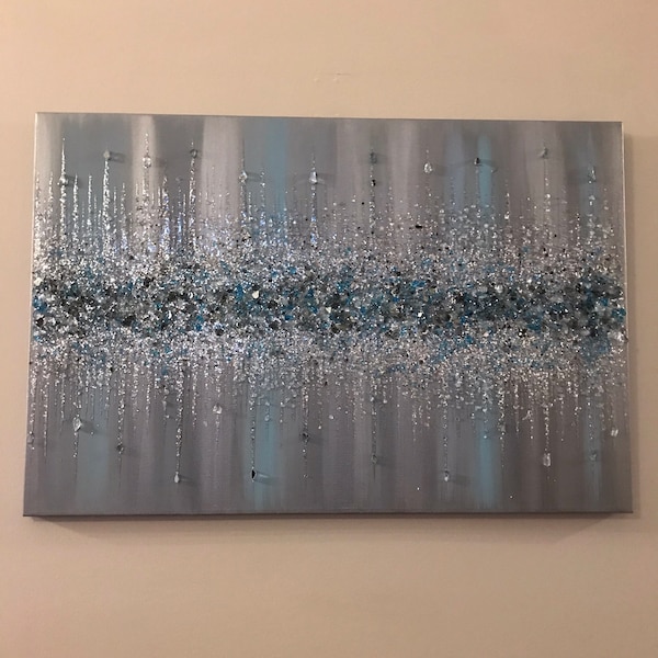Glitter Glass Painting, Glitter Painting, Silver Glitter Art, Light ...