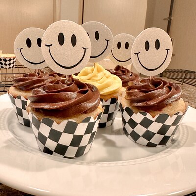 SVG Smiley Face Cupcake Toppers Cut File Retro Peace Love - Etsy