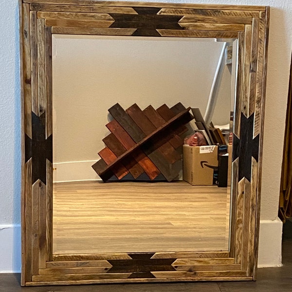 Rustic Reclaimed Wood Framed Mirror Western Studded Mirror Square ...
