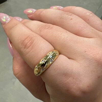 Dome Ring, Gold Dome Ring, Silver Dome Ring, Star Ring, Celestial ...