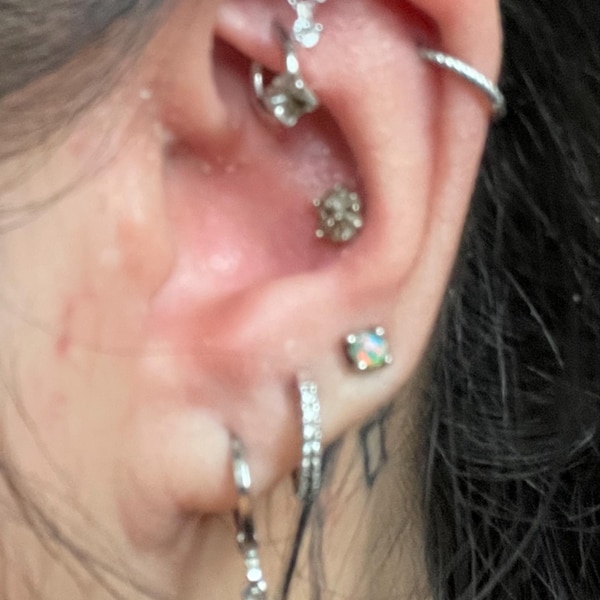 14K Solid Gold 20G Double Hoop Earring Split Double Row Design for ...