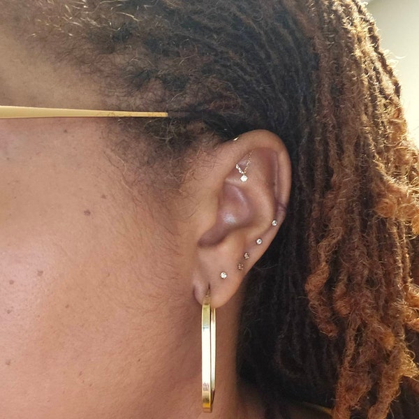 14K Gold Vertical Dangle Hidden Helix Piercing/threadless Push Pin Flat ...