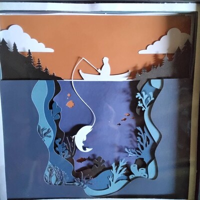 Fishing Shadow Box SVG for Cricut, Silhouette, Father 3d Layered ...