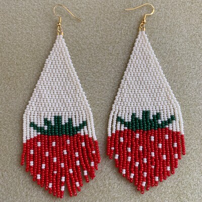 Strawberry Seed Bead Pattern, Fringe Earring Pattern, Brick Stitch ...