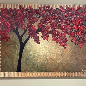 Texture Trees Painting Original Forest Painting Red Gold Abstract ...