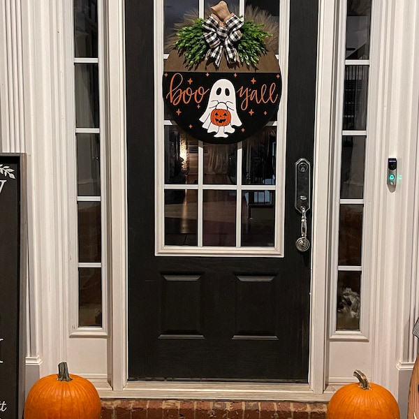 Halloween Front Door Decor | Halloween Wreath | Boo Y'all | Ghost ...