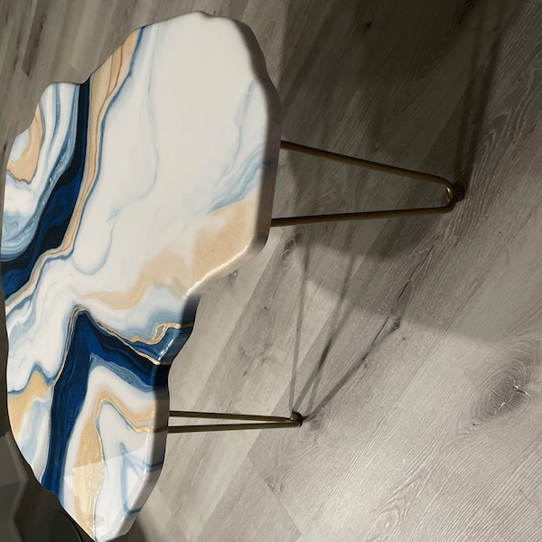 White & Navy Blue Coffee Table, Epoxy Resin Coffee Table, Custom Coffee ...