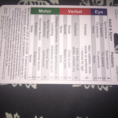 Glasgow Coma Scale Badge Card Vertical Accessory for Nurse Paramedic ...