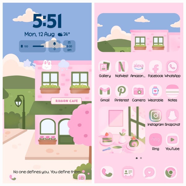 Cute App Icon Pink Blue iPhone IOS 14 , Meow Dreamy Kawaii Icons iPhone ...