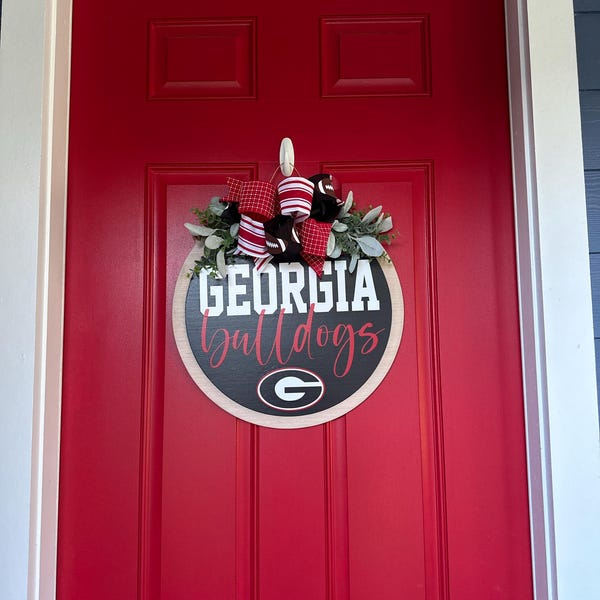 Georgia Door Wreath | Front Door Decor | UGA Door Hanger | Front Door ...