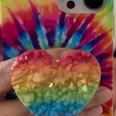 Heart Druzy Popsocket™, Heart Popgrip™, Rainbow Heart Popsocket, Black ...