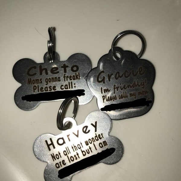 Custom Pet ID Tag: Laser Etched Stainless Steel, Paw Print, Bone, Round ...