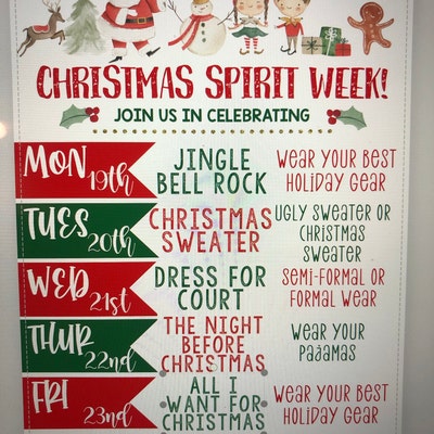 Christmas Spirit Week Template, Spirit Week Schedule, Winter Spirit ...