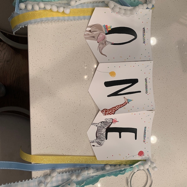 High Chair ONE Birthday Banner Party Animals Safari Animals Wild One ...