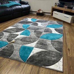 Thick Luxurious Teal Blue Silver Leaf Area Rugs Hand Carved High ...
