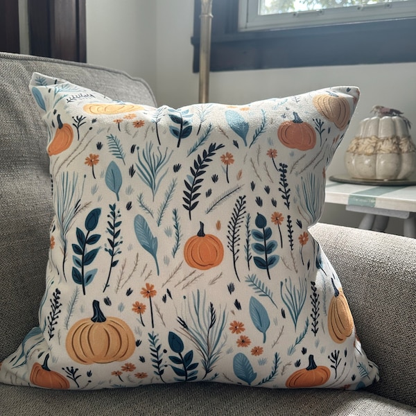 Blue Autumn Fall Throw Pillow Cover - Farmhouse Rustic Boho Minimalist ...