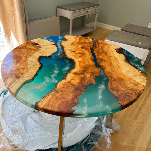 Epoxy Resin Entryway Table With Shelf, Console Table With Shelf, Epoxy ...