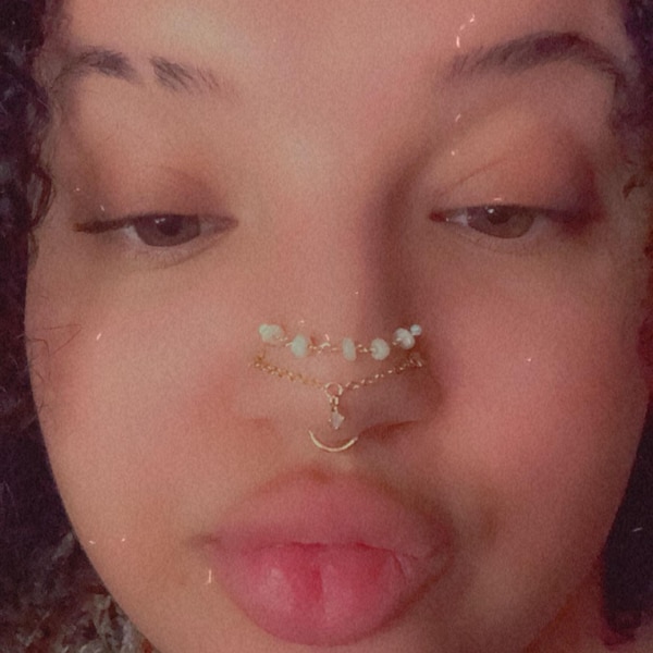 Gold Filled Nose Chain With Opal, 14k Gold Filled Nose Chain for Double ...